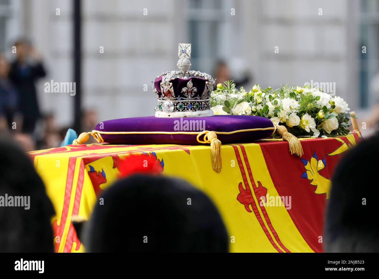 The Imperial State Crown is seen on the coffin carrying Queen Elizabeth ...