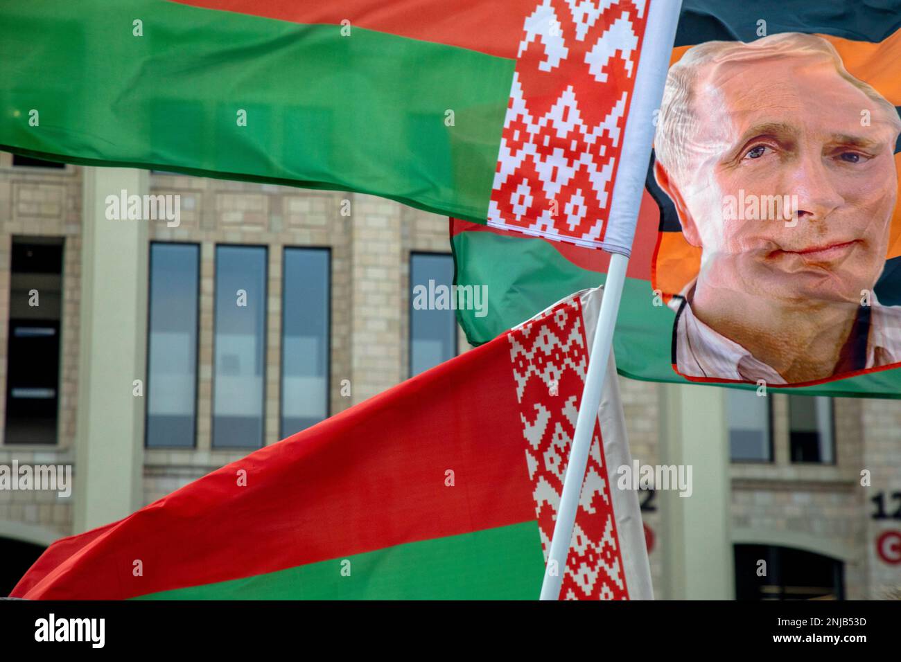 Moscow, Russia. 22nd of February, 2023. National flags of the Republic ...