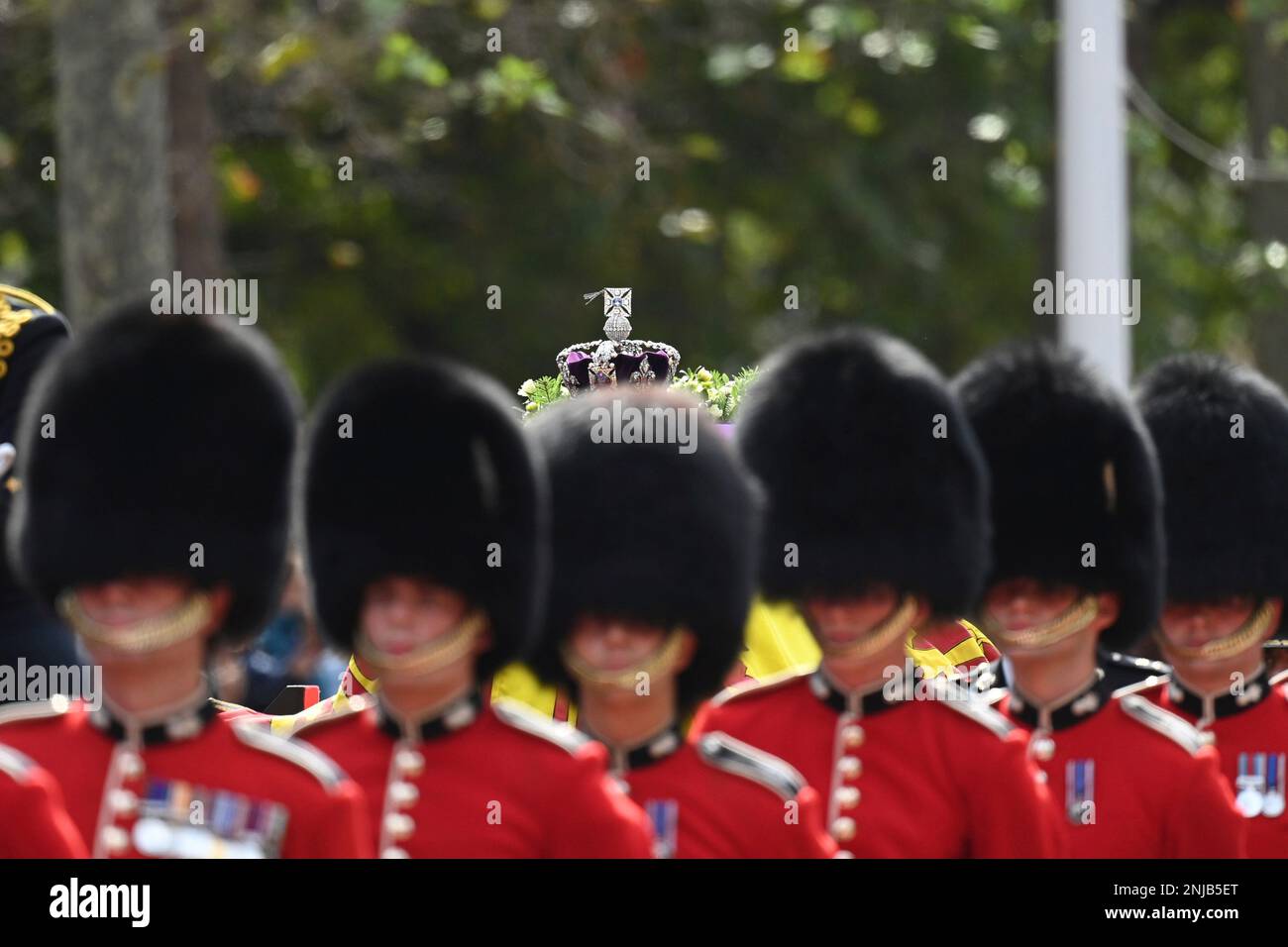 The Imperial State Crown lies on the coffin carrying Queen Elizabeth II ...