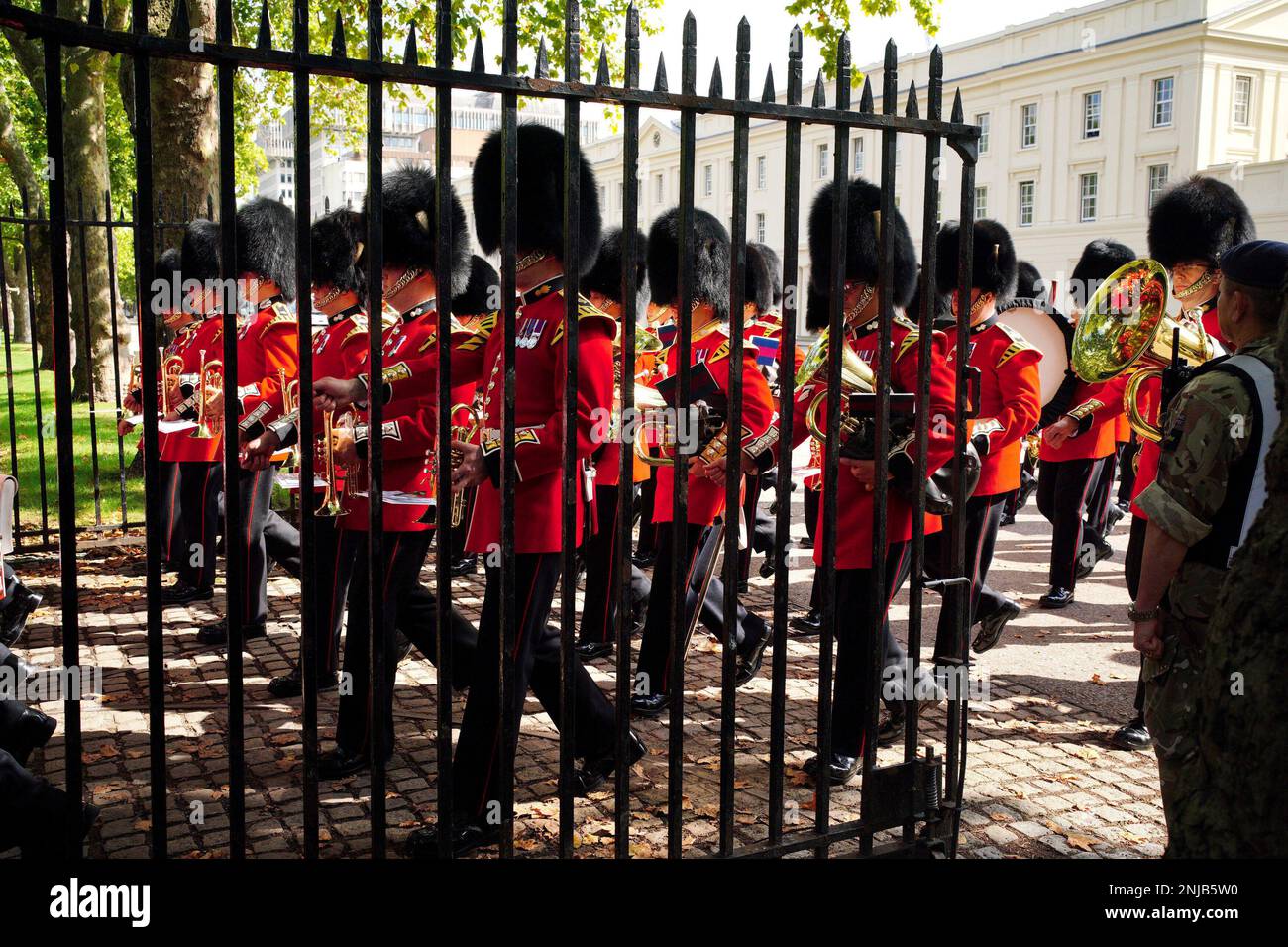 The band of the Scots Guards and Grenadier Guards leave Wellington ...