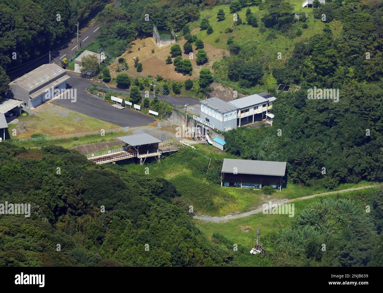 An aerial photo shows the entrance for the research of the Japan-Korea ...