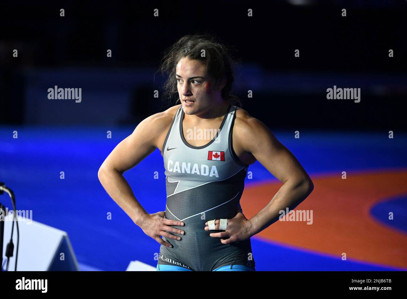 Karla Lorena GODINEZ GONZALEZ of Canada reacts after the bronze match ...