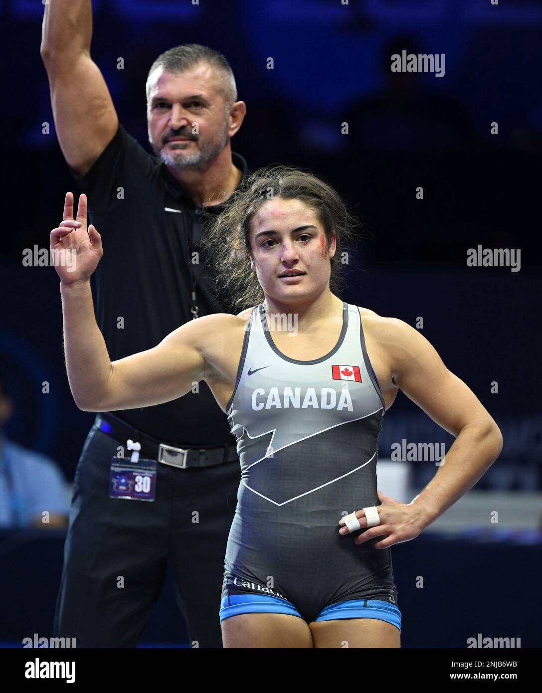 Karla Lorena GODINEZ GONZALEZ of Canada reacts after the bronze match ...