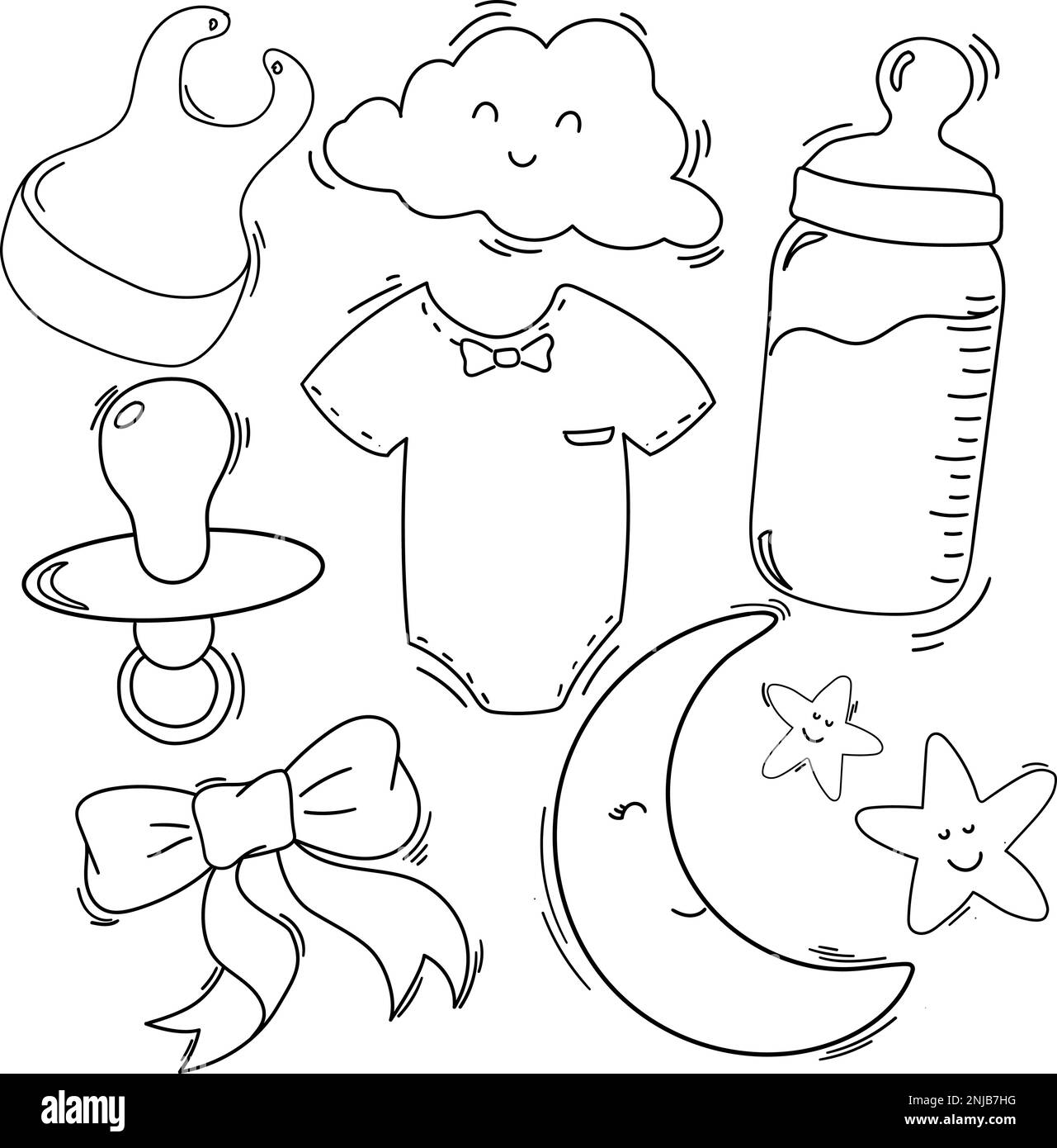 Set of newborn baby doodle vector illustration isolated on white ...