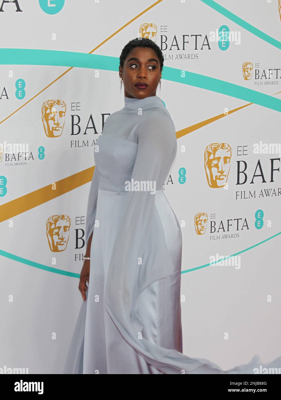 London, UK. Lashana Lynch at the EE BAFTA Film Awards 2023 at The Royal Festival Hall on ...