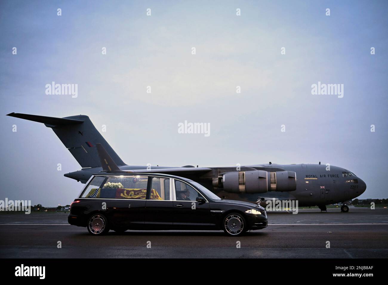 The coffin of Queen Elizabeth II is taken away in the Royal Hearse from ...