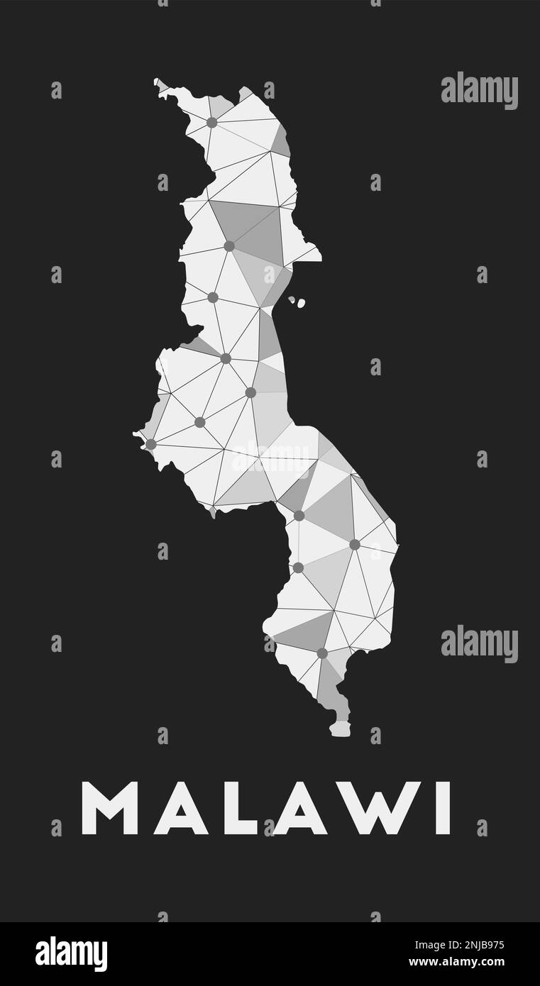 Malawi - communication network map of country. Malawi trendy geometric ...