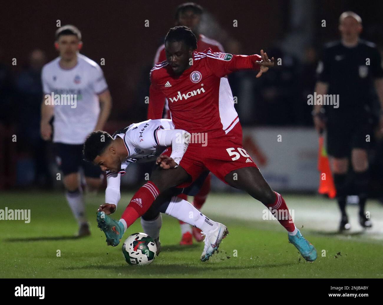 Accrington Stanley's Baba Fernandes (right) and Bolton Wanderers' Elias ...