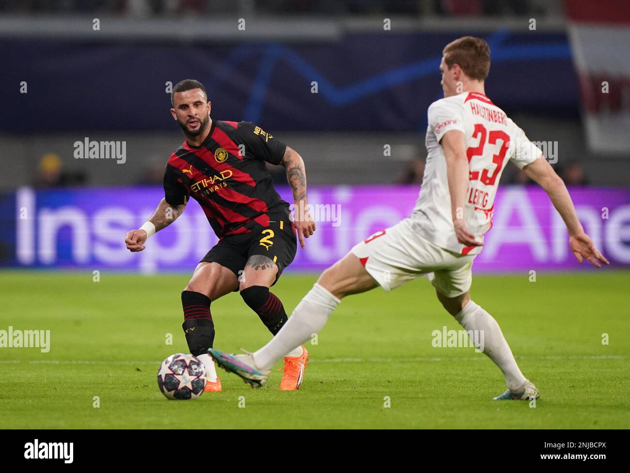 Manchester City's Kyle Walker (left) and RB Leipzig's Marcel ...
