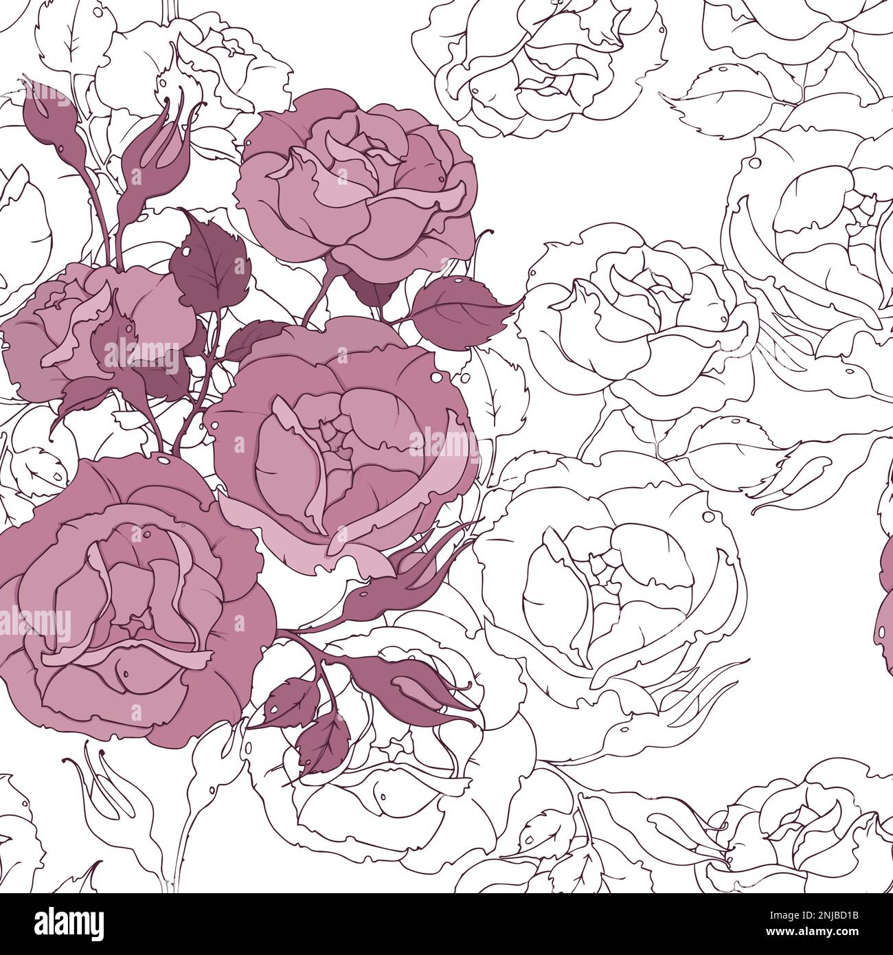 Seamless floral pattern with tender pink roses on white background ...
