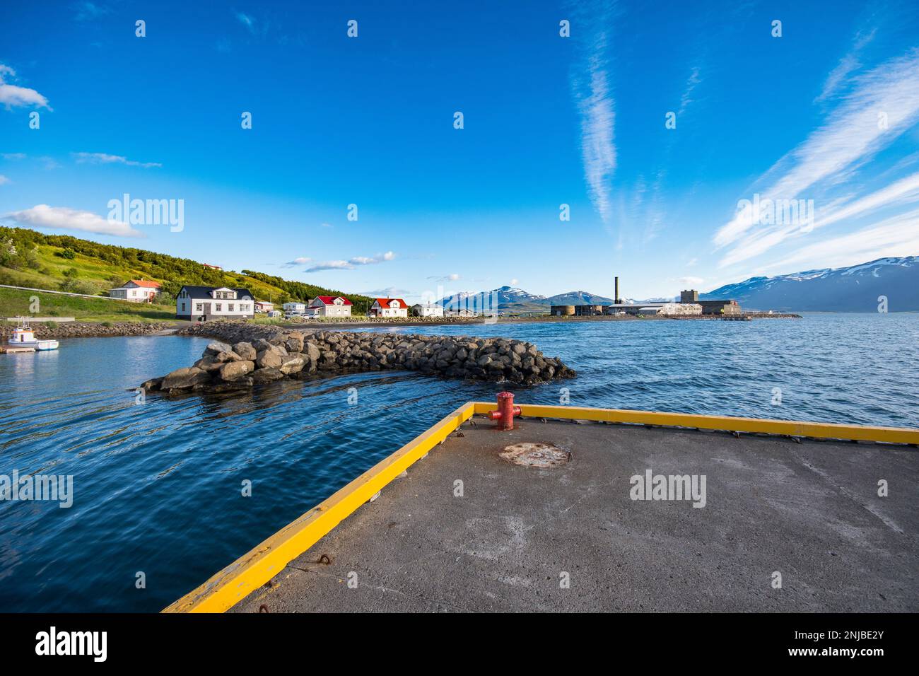 Port of village of Hjalteyri in North Iceland on a sunny summer morning ...