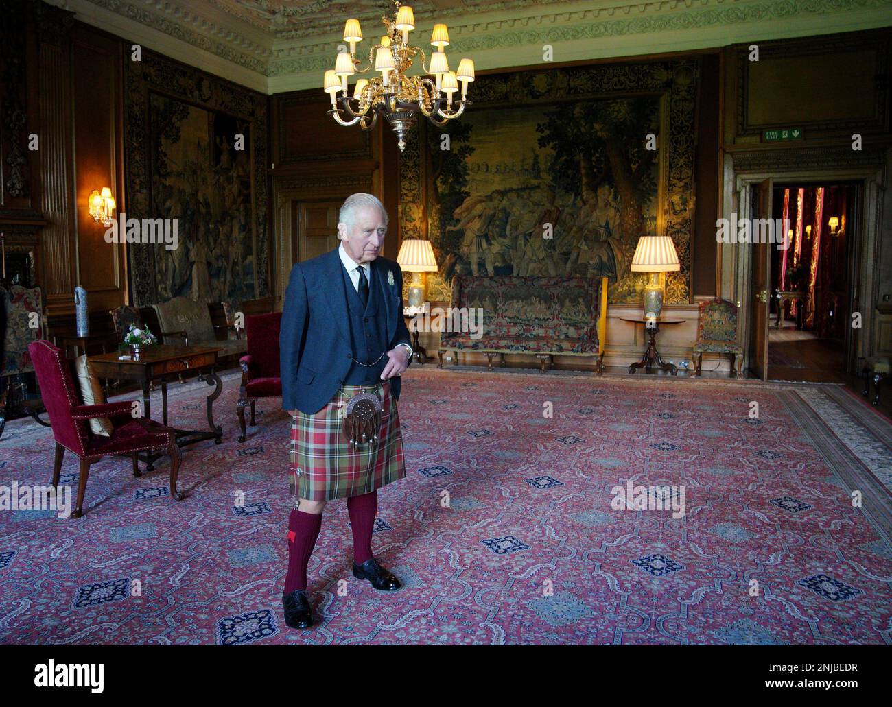 Britain's King Charles III stands before an audience with the Presiding ...