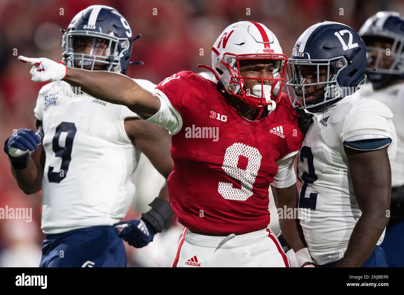Nebraska defensive back DeShon Singleton (9) reacts during an NCAA ...