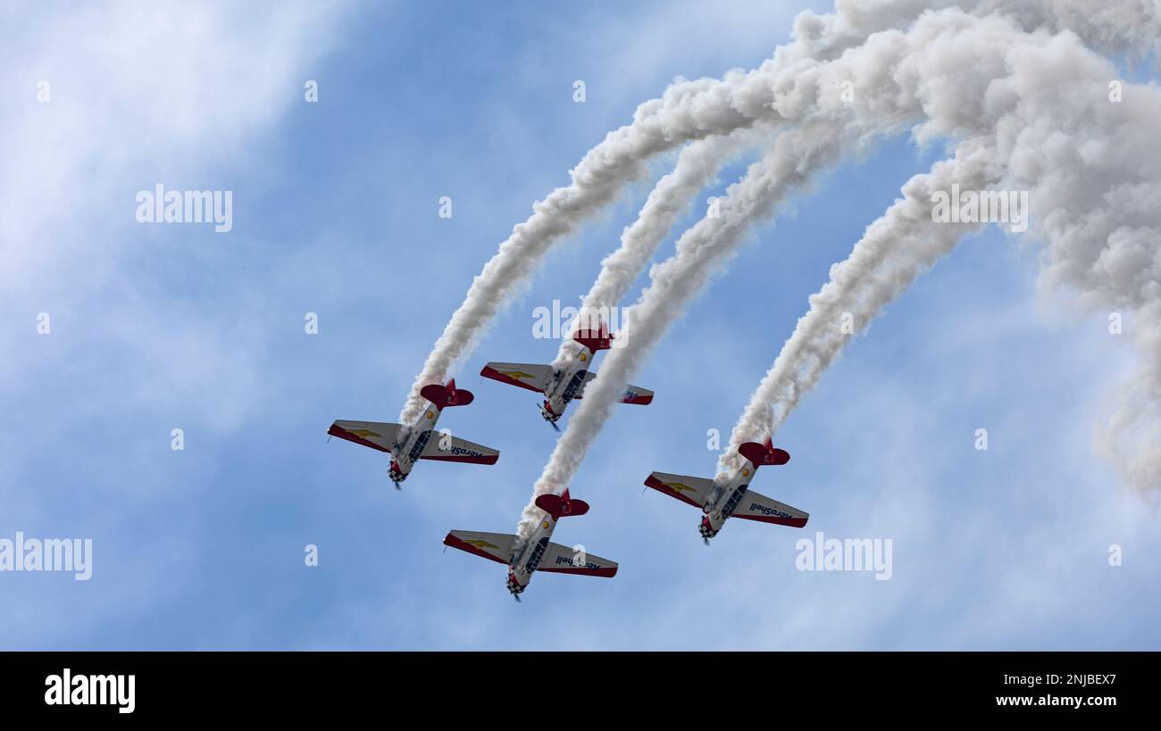 The Aeroshell Aerobatic Team fly by in their North American AT-6 Texan ...