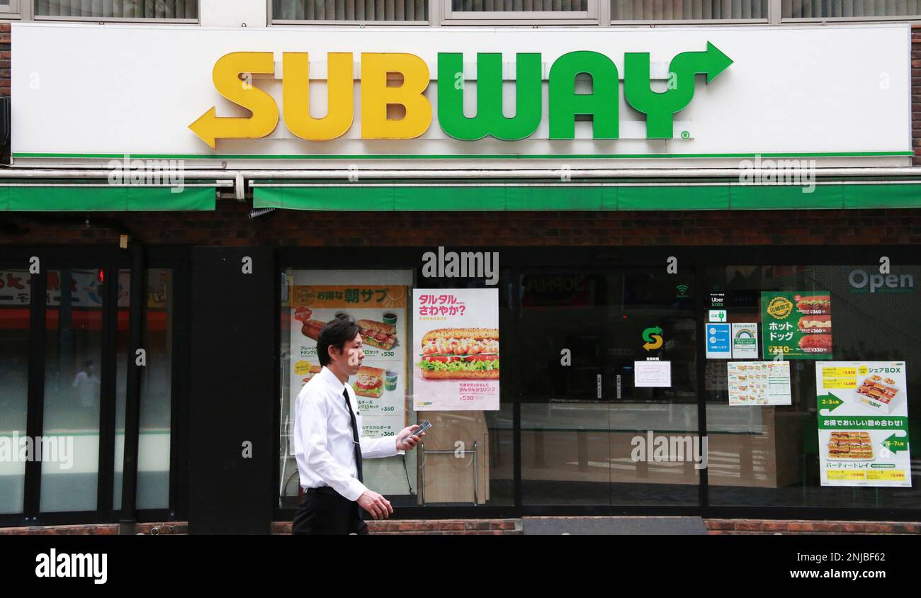 The trademark of SUBWAY is seen in Shinjuku Ward, Tokyo on April 24 ...