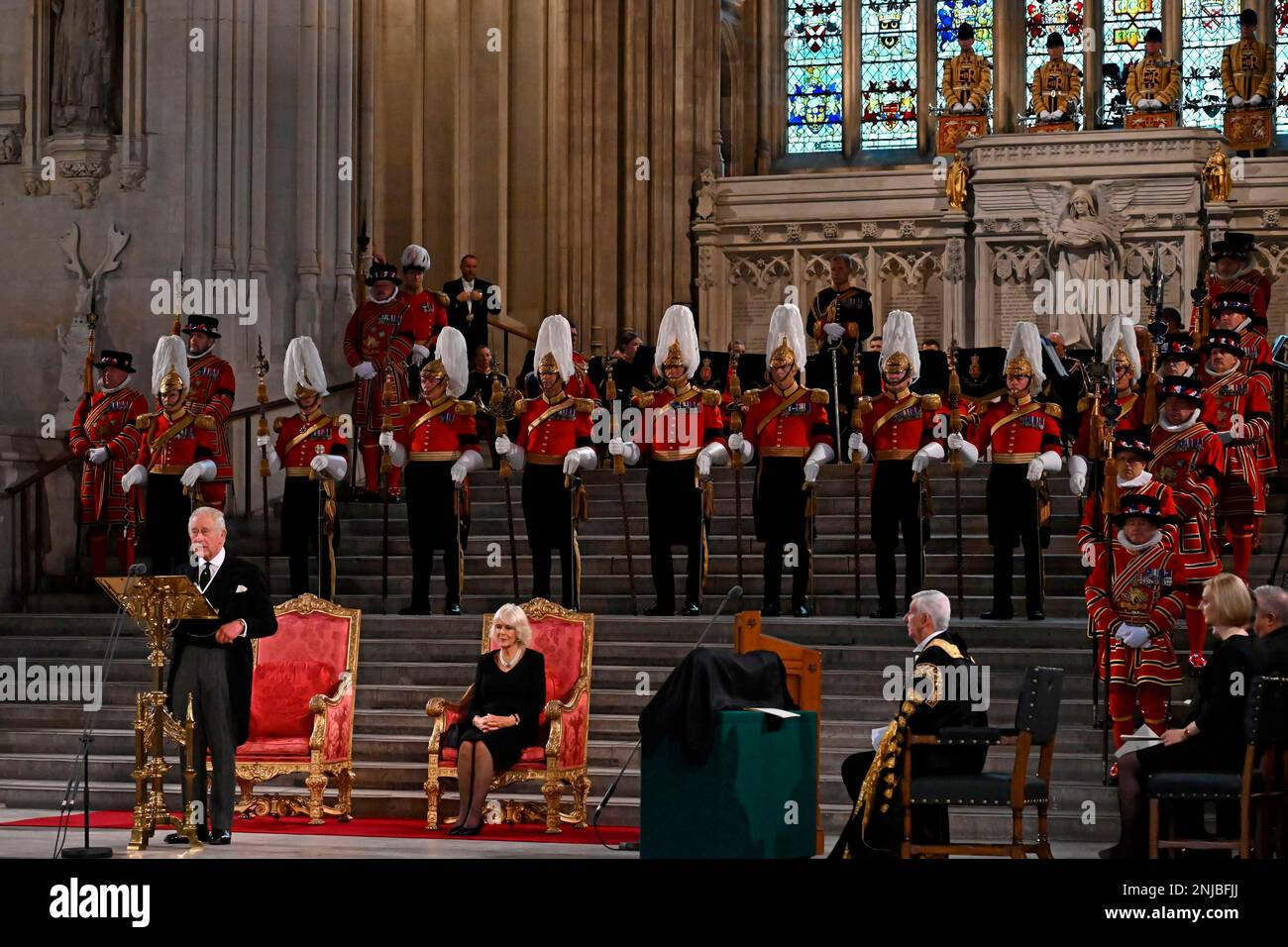 King Charles III gives his address at Westminster Hall, where both ...