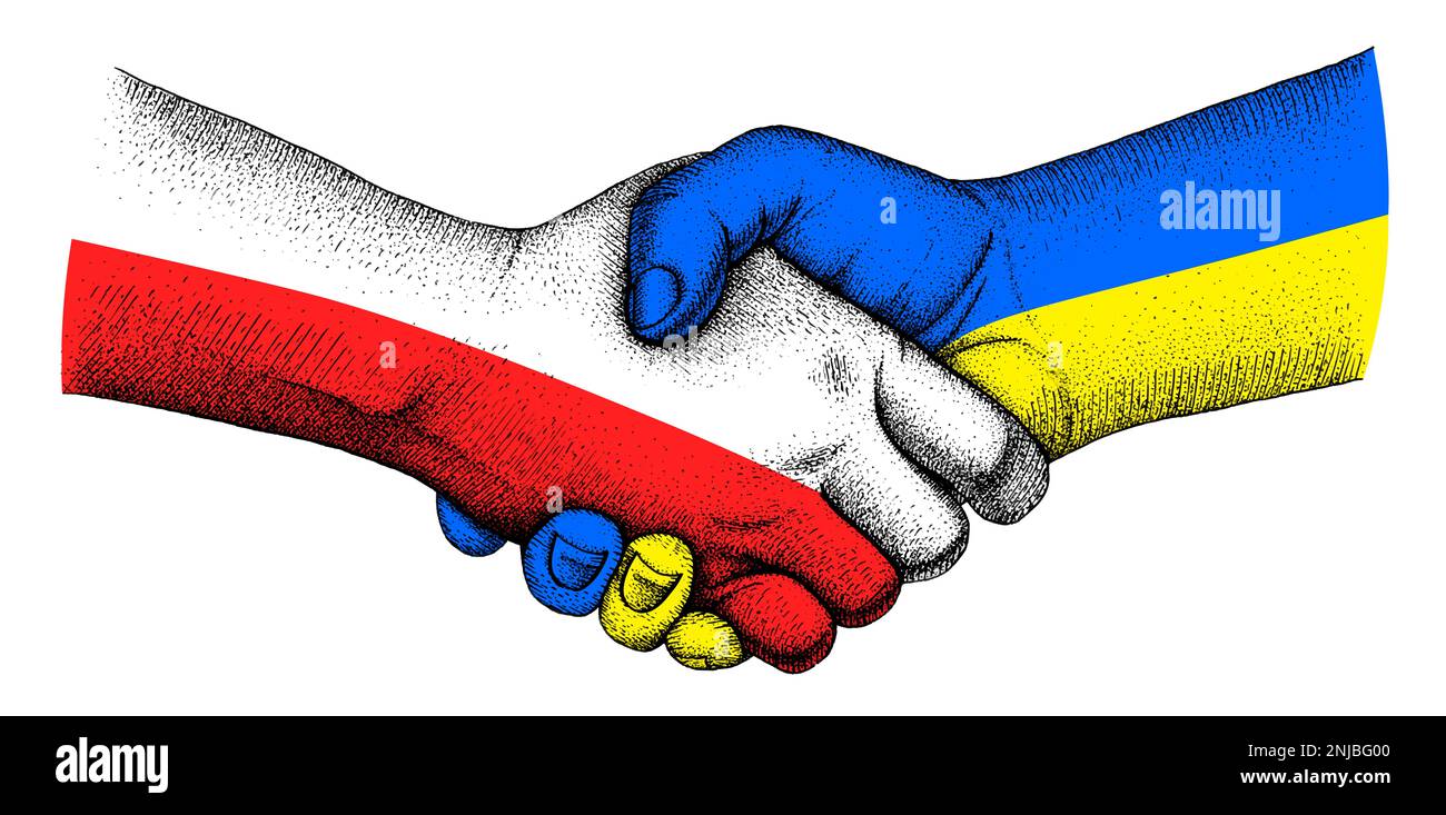 Handshake with flags of Ukraine and Poland on a white background Stock ...