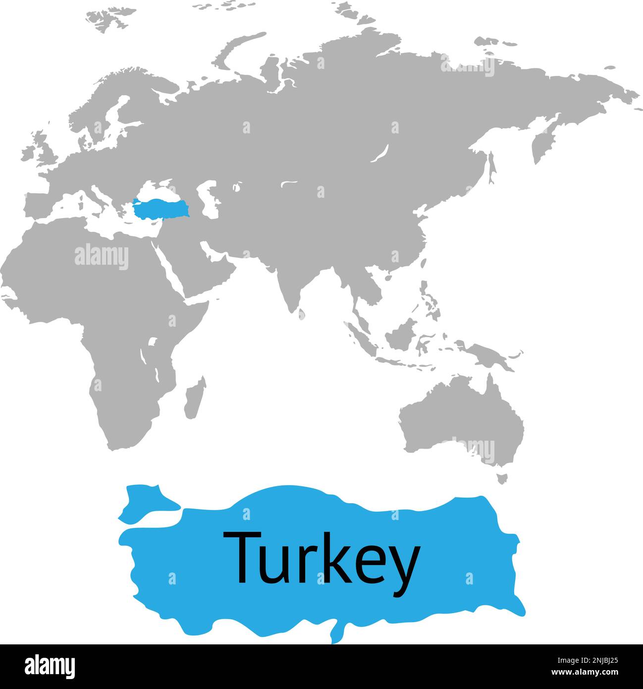 The map of Turkey is highlighted in blue on the world map Stock Vector ...