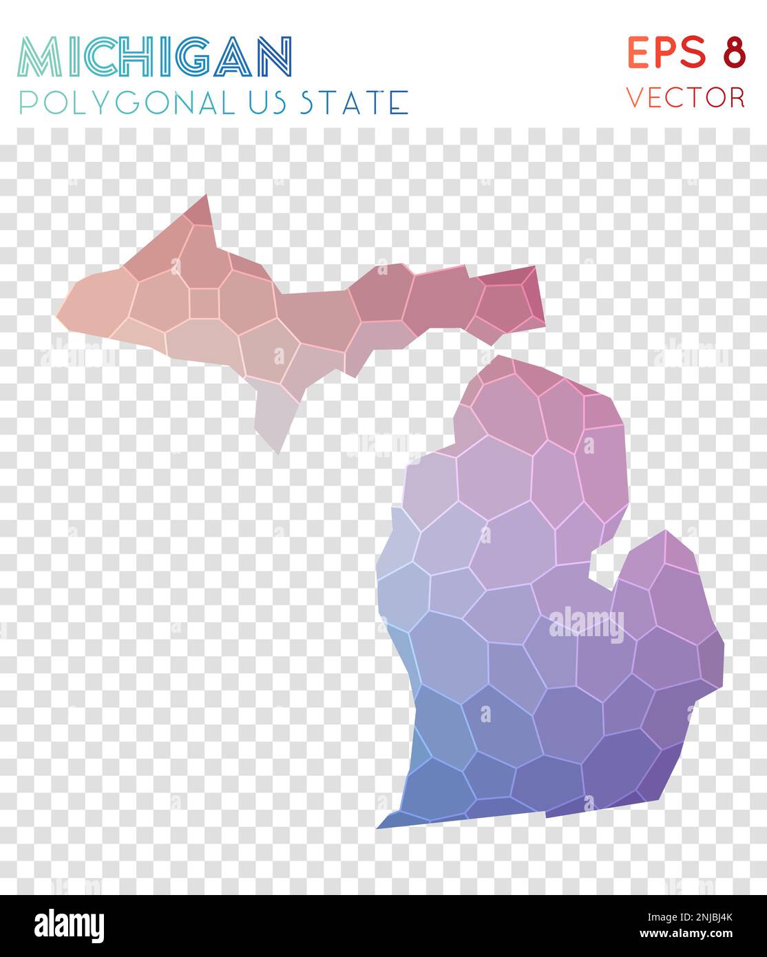 Michigan polygonal map, mosaic style US state. Worthy low poly style ...