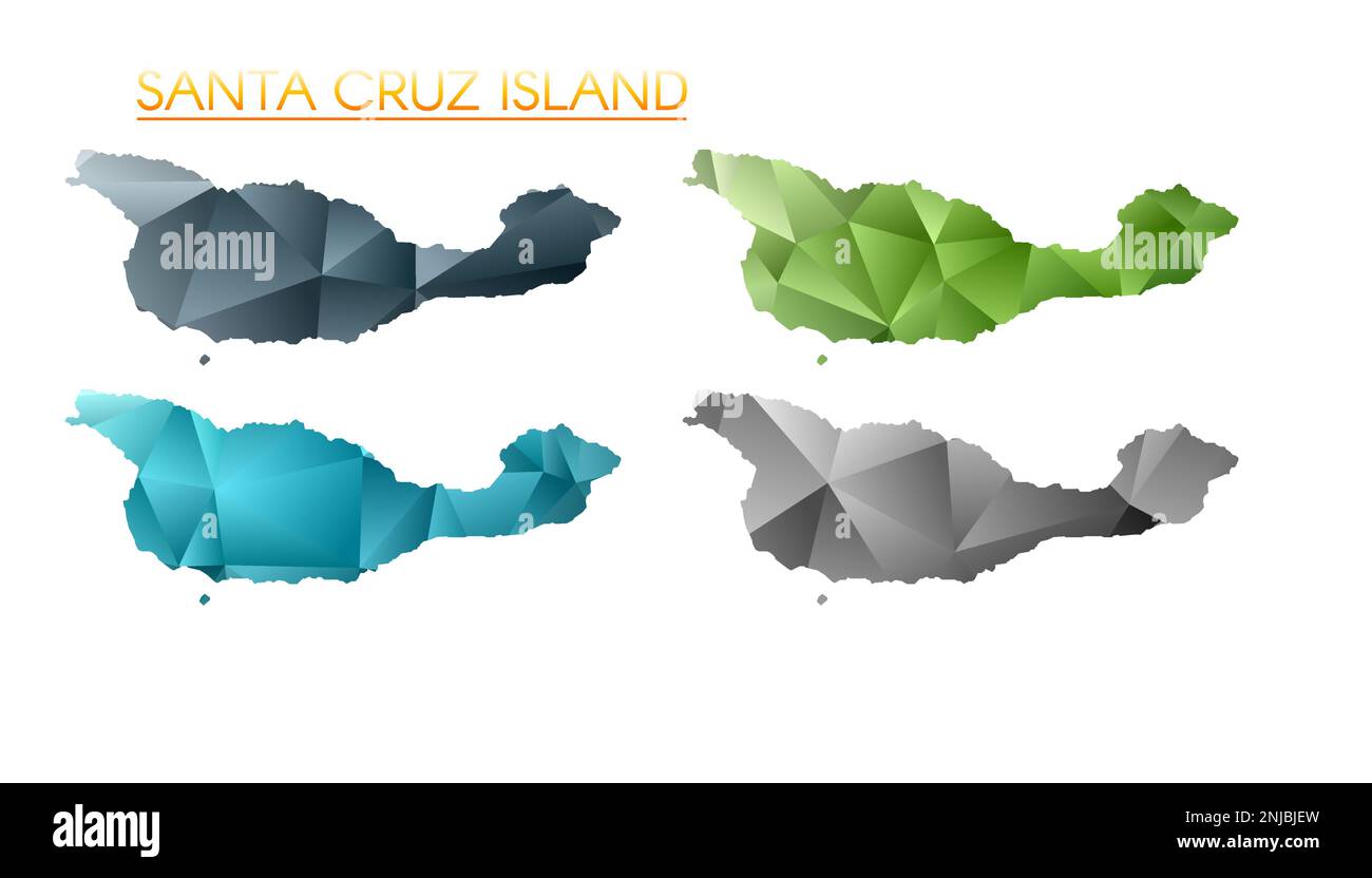 Set of vector polygonal maps of Santa Cruz Island. Bright gradient ...