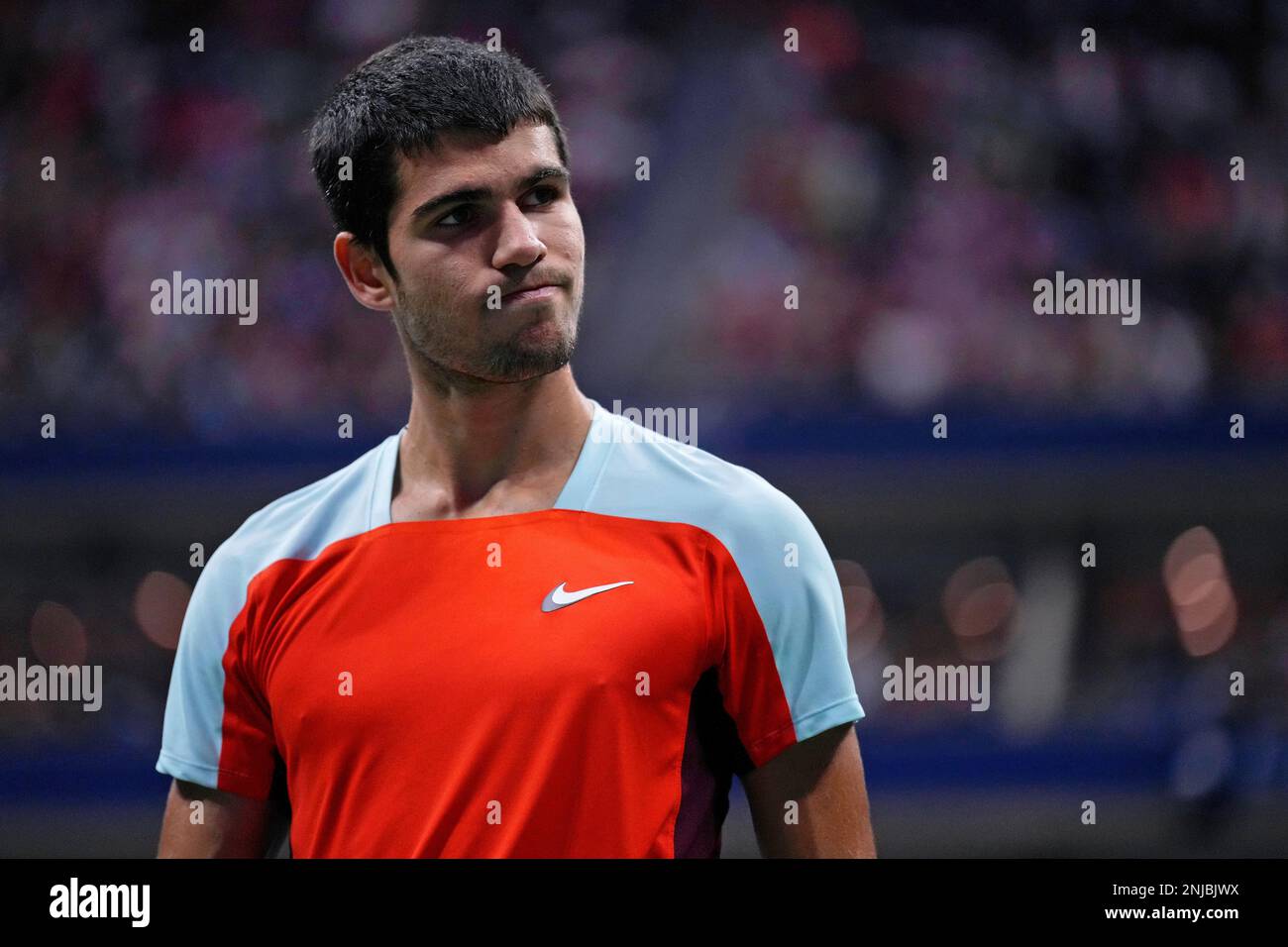 Carlos Alcaraz reacts during a men's singles championship match at the ...