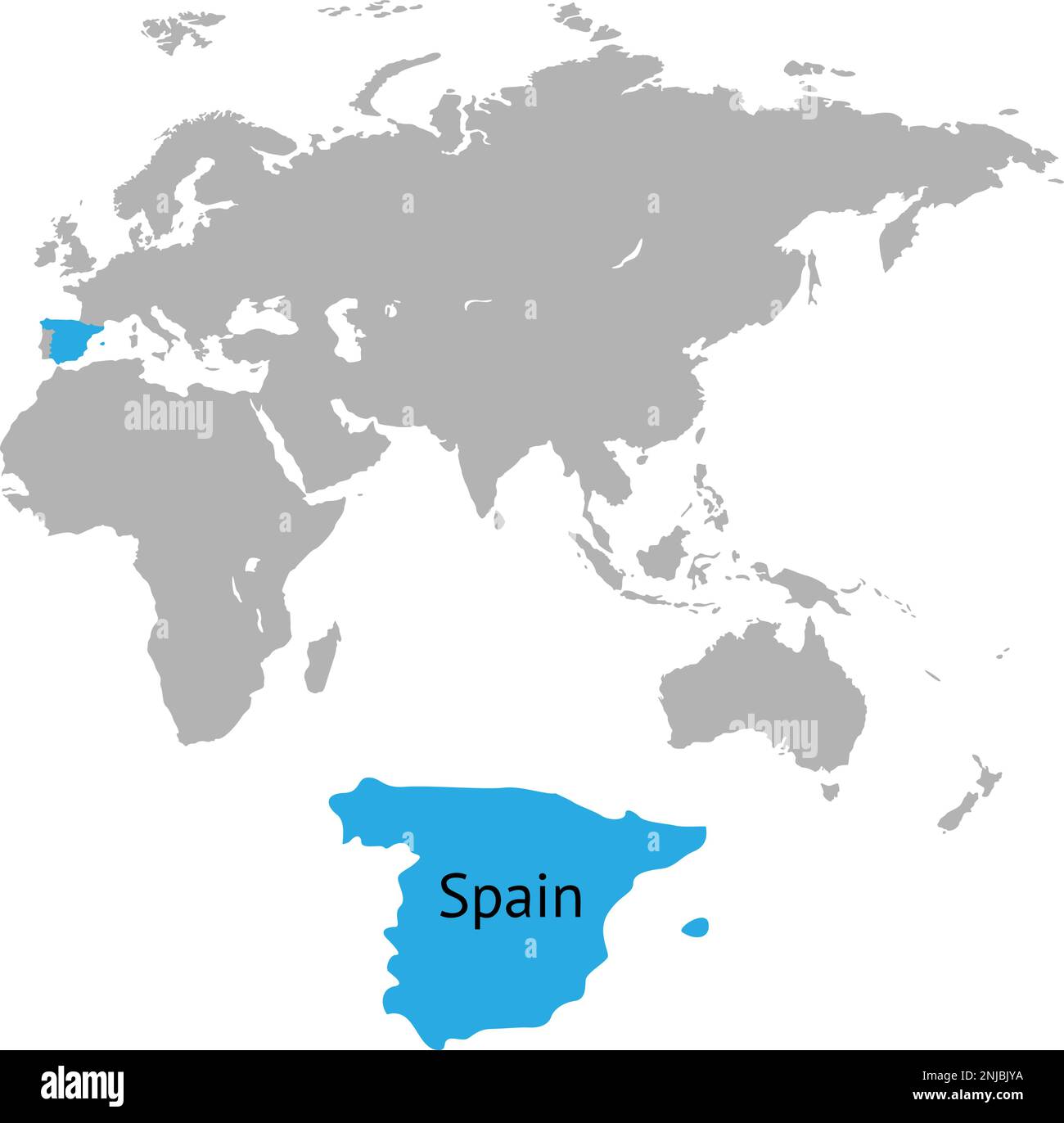 Spain marked by blue in grey World political map. Vector illustration ...