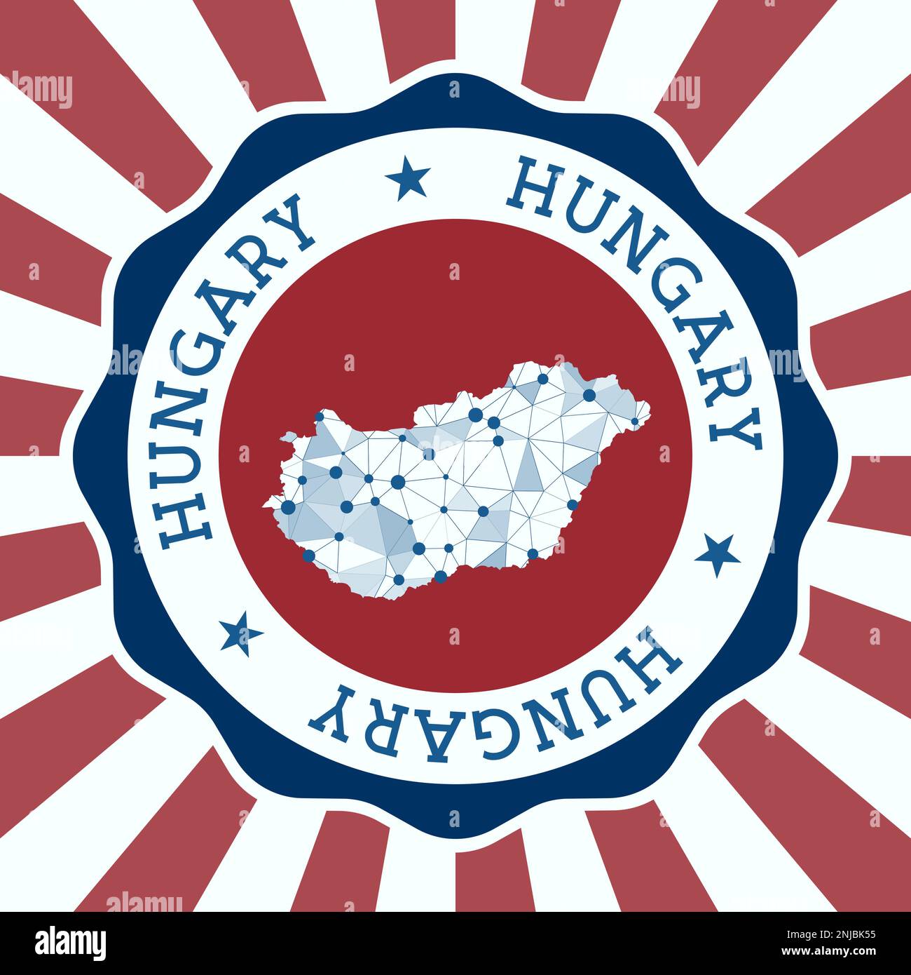 Hungary Badge. Round logo of country with triangular mesh map and ...