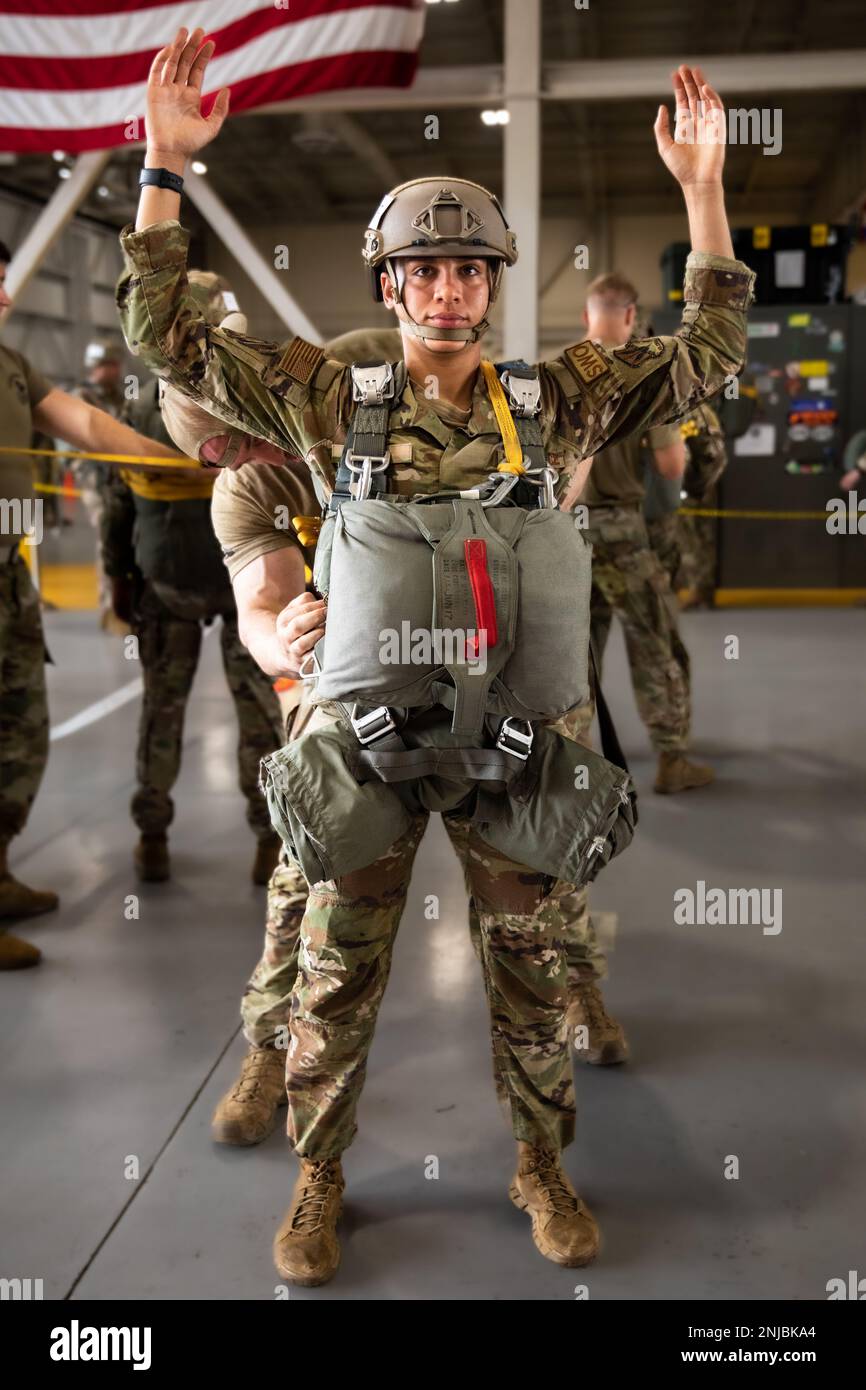 U.S. Army Jumpmaster, performs Jumpmaster Personal Inspection (JMPI) on ...