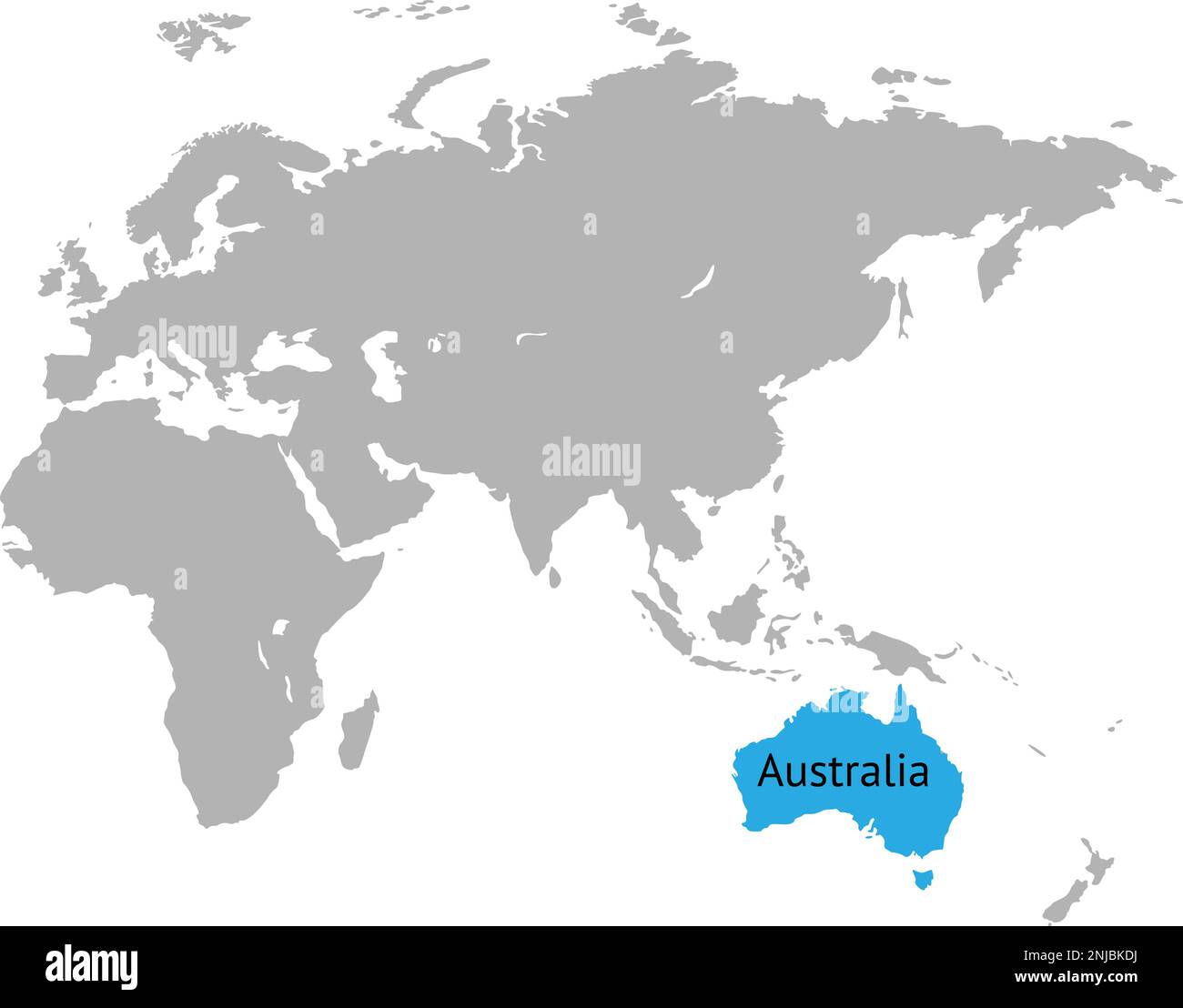 Australia continent blue marked in grey silhouette of World map. Simple ...