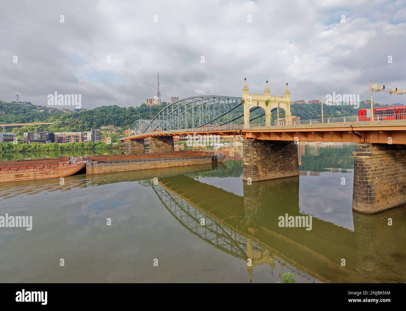 Smithfield Street Bridge, an unusual lenticular truss design, rests on ...