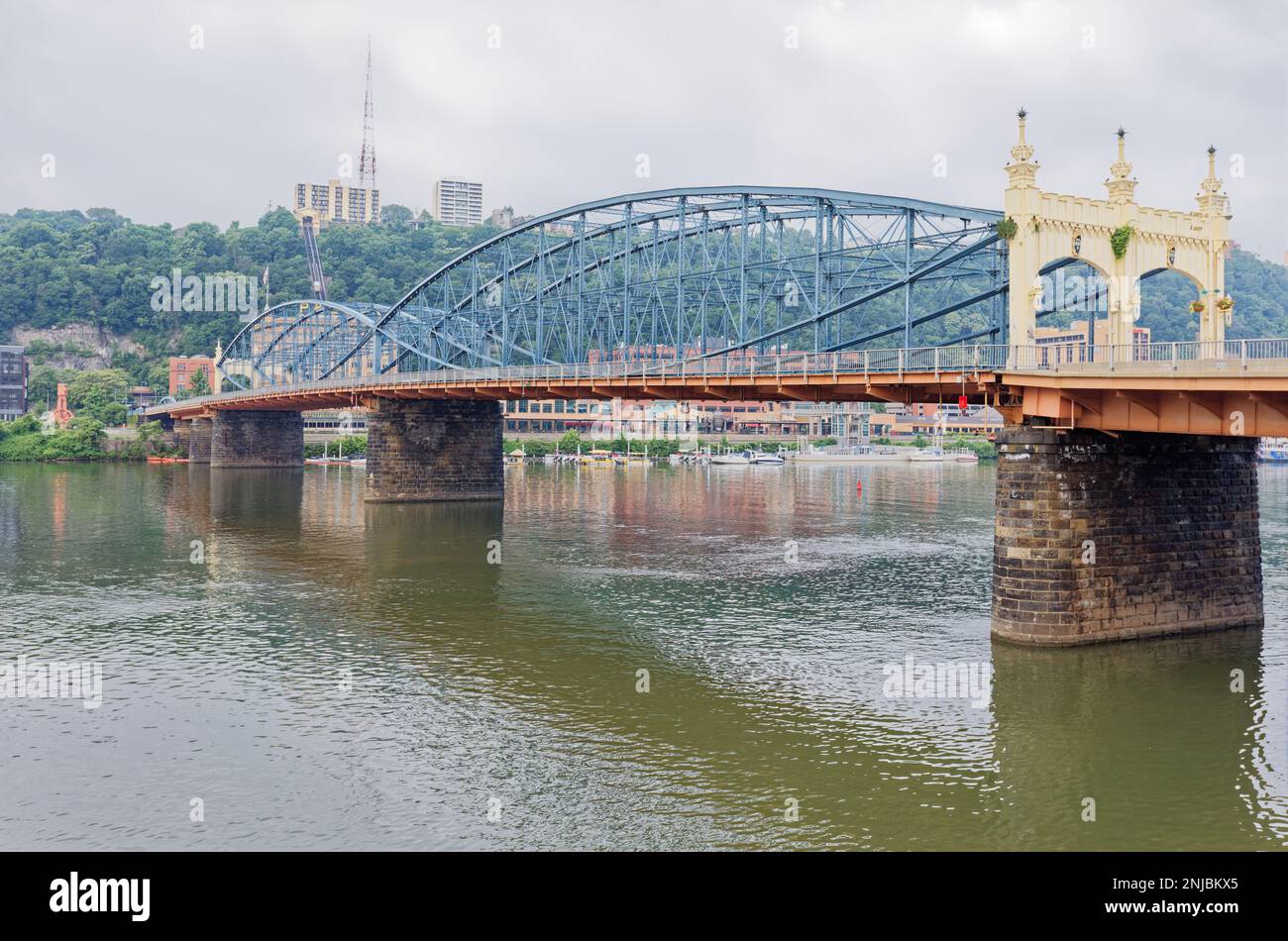 Smithfield Street Bridge, an unusual lenticular truss design, rests on ...