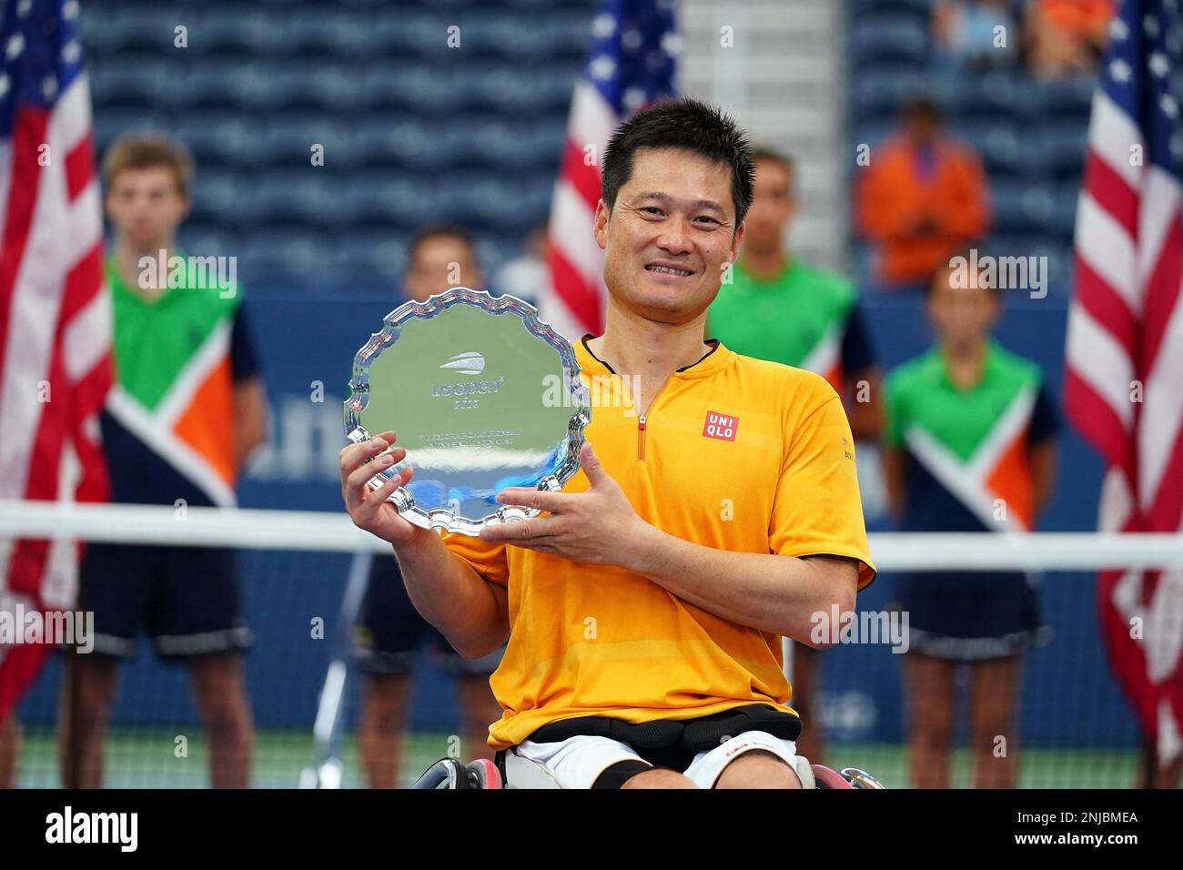 Finalist Shingo Kunieda poses for a photo during a trophy presentation ...
