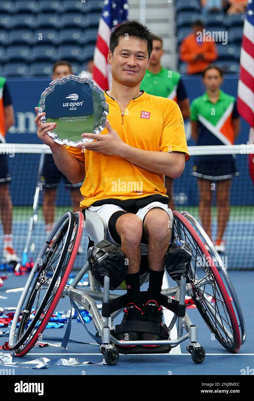 Finalist Shingo Kunieda poses for a photo during a trophy presentation ...