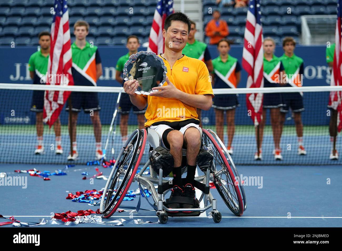 Finalist Shingo Kunieda poses for a photo during a trophy presentation ...