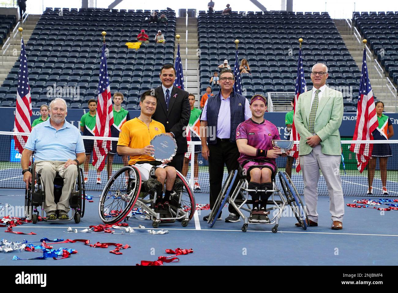 Champion Alfie Hewett and finalist Shingo Kunieda pose for a photo ...