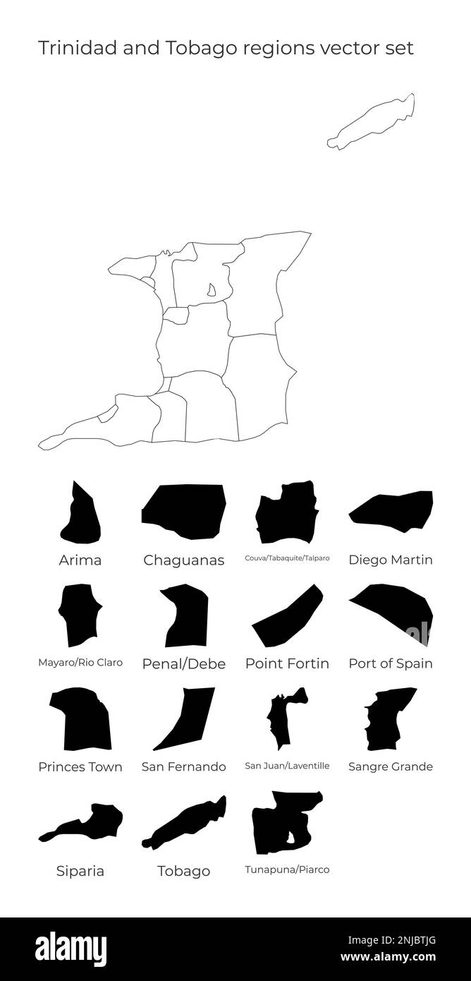 Trinidad and Tobago map with shapes of regions. Blank vector map of the ...