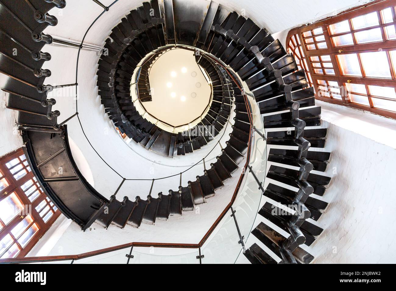 Upside view of a spiral metal staircase in the old water tower Stock ...