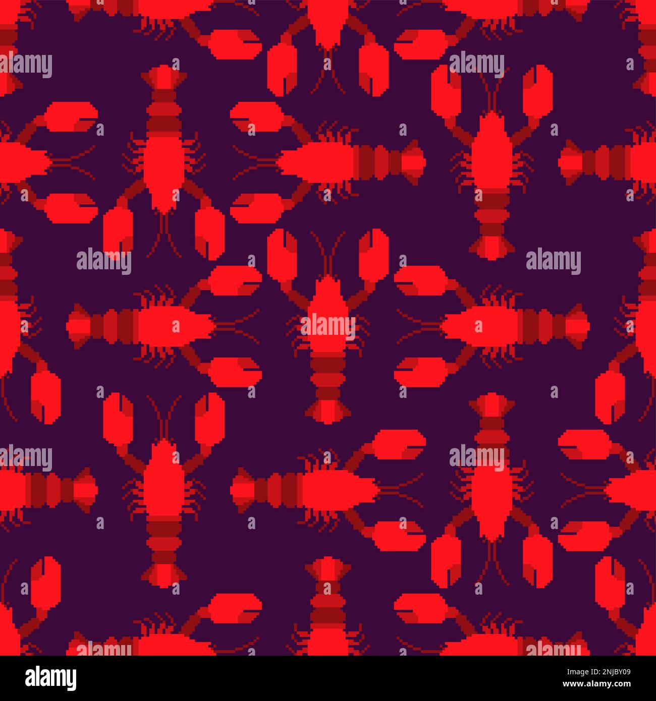 Crayfish pixel art pattern seamless. 8 bit Sea animal with claws ...