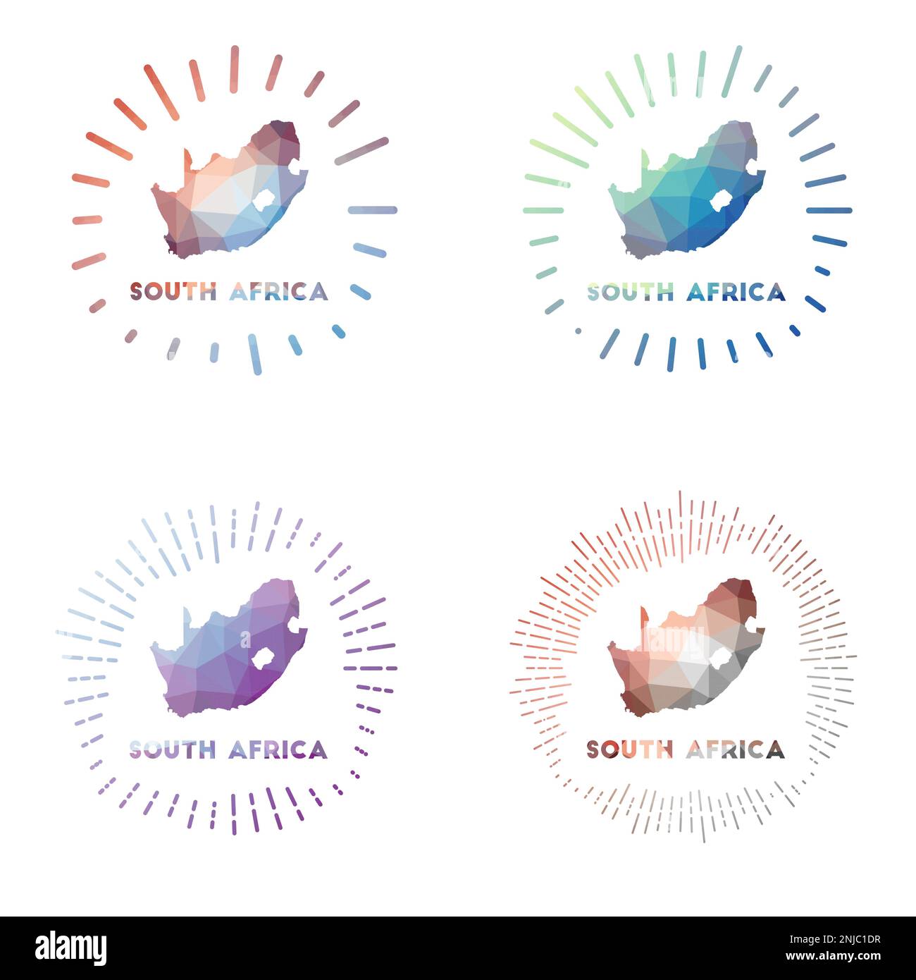 South Africa low poly sunburst set. Logo of country in geometric polygonal style. Vector ...