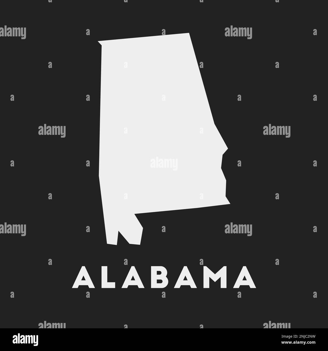 Alabama icon. US state map on dark background. Stylish Alabama map with ...