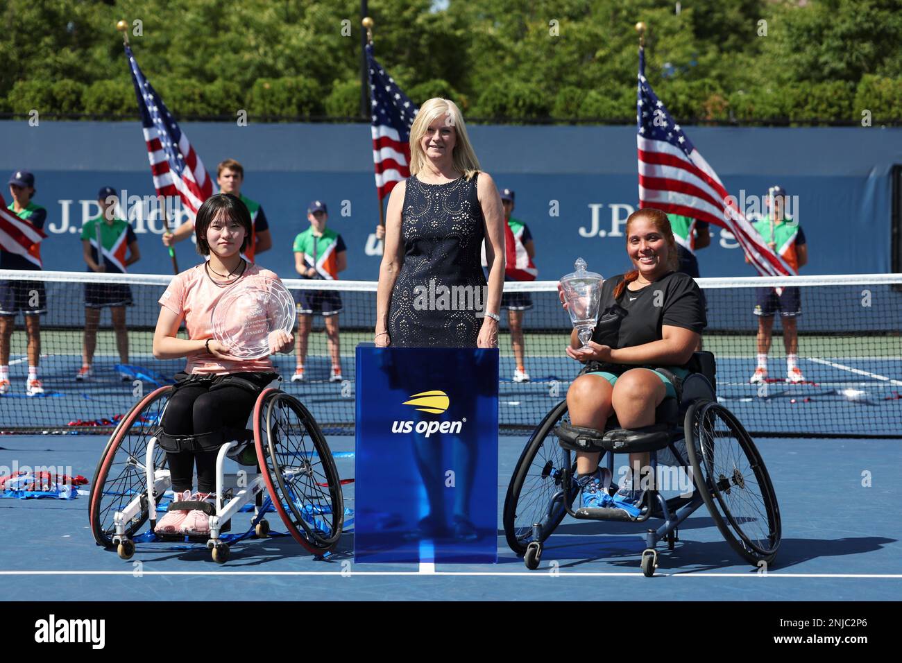Jade Moreira Lanai and Yuma Takamuro pose with the trophies during a ...