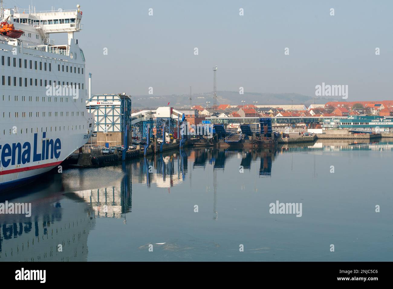 Frederikshavn, Denmark - April 22 2011: Ferry ramp ready to welcome ...