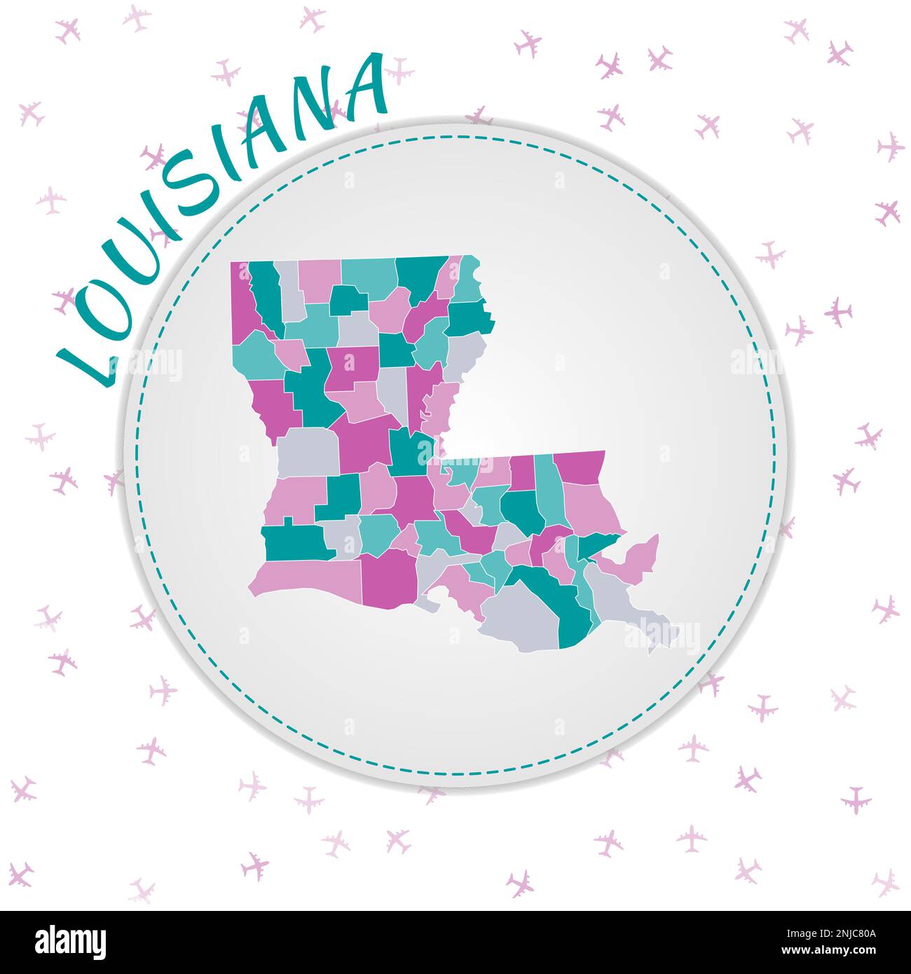 Louisiana map design. Map of the US state with regions in emerald ...