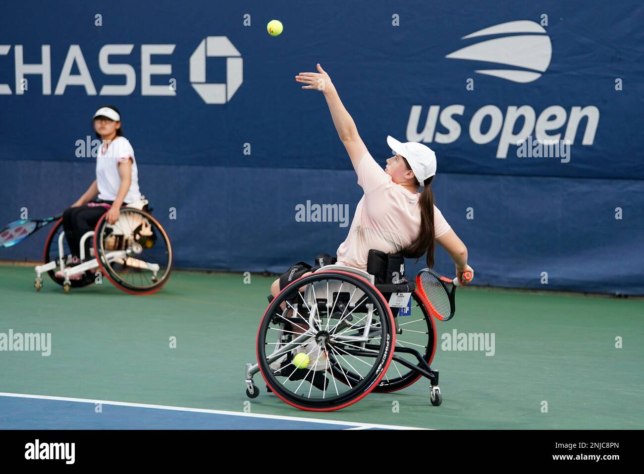 Ellie Robertson and Yuma Takamuro during a junior wheelchair girls ...