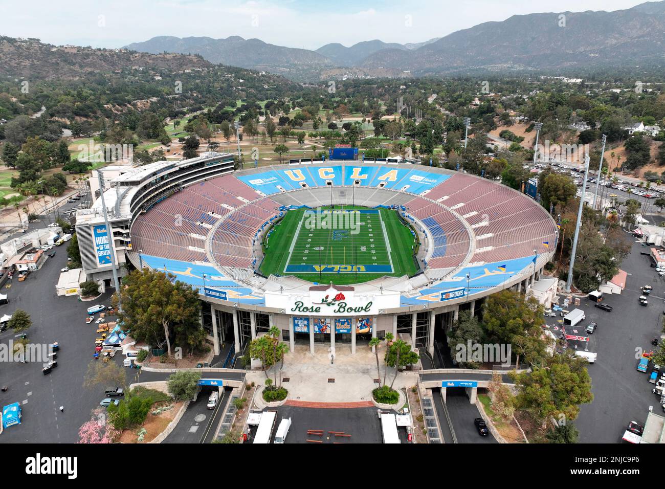 A general overall aerial view of the Rose Bowl Stadium with field ...