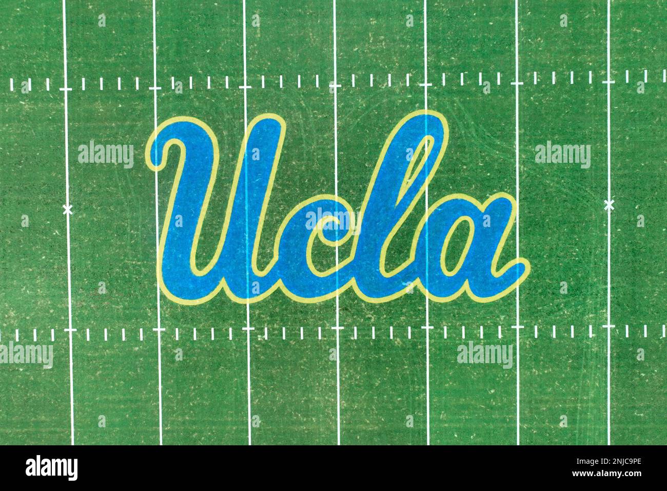 A general overall aerial view of the Rose Bowl Stadium football field ...