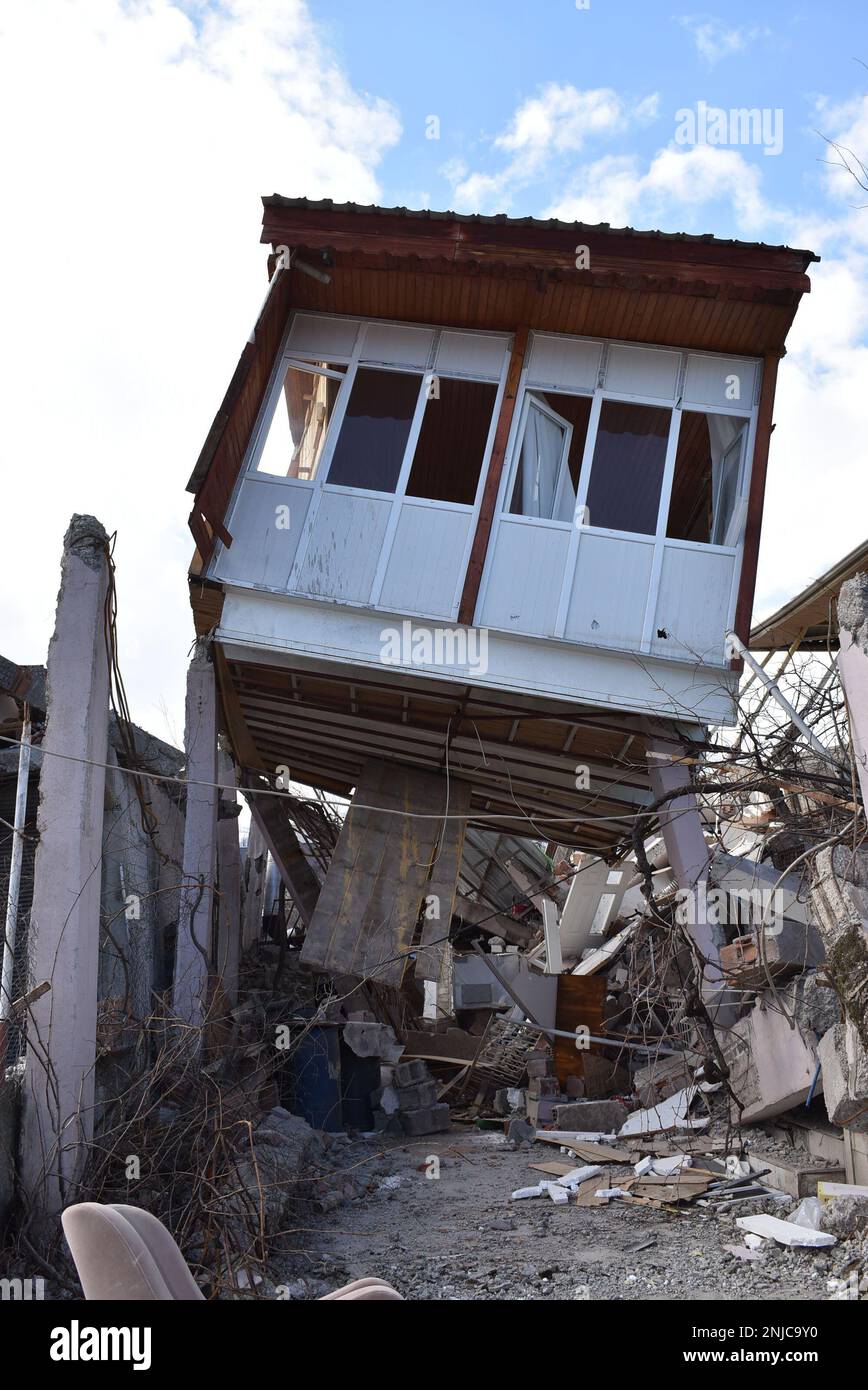 Destroyed buildings after the earthquake in Turkey. Earthquake scenes ...