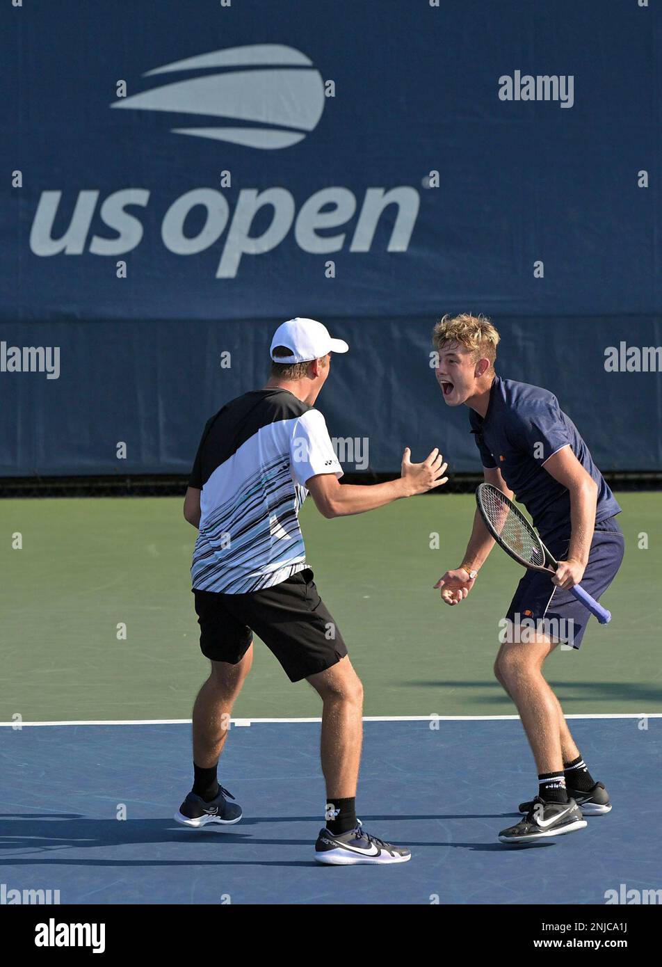 Matthew Rankin and Jack Loutit react during a junior boys' doubles ...