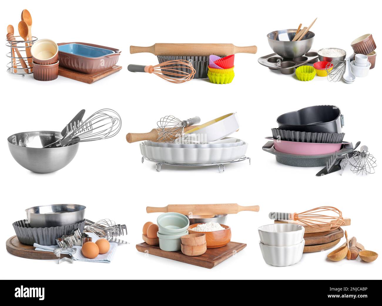 Group of kitchen utensils for baking on white background Stock Photo ...
