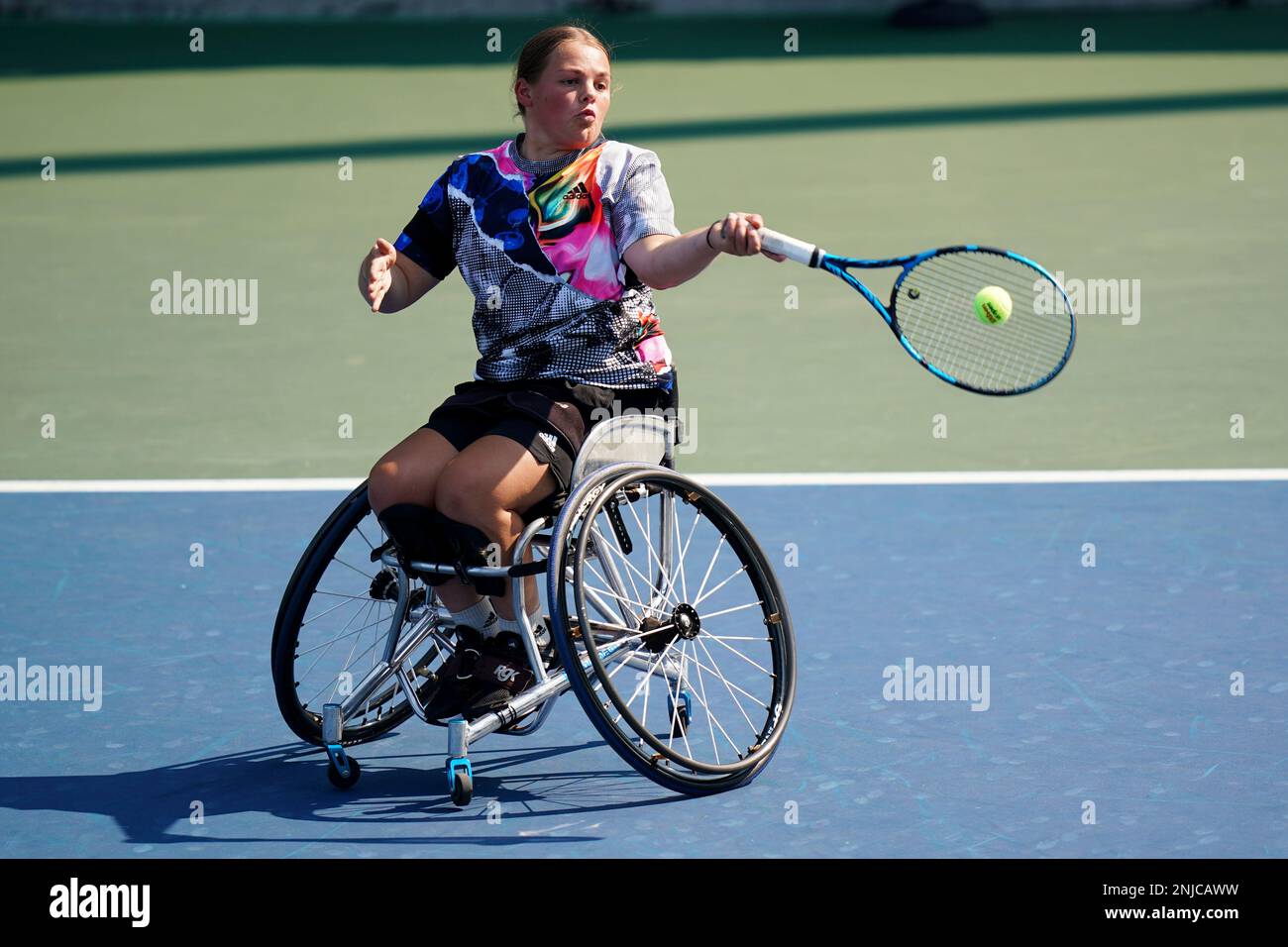 Ruby Bishop during a junior wheelchair girls' singles semifinal match ...